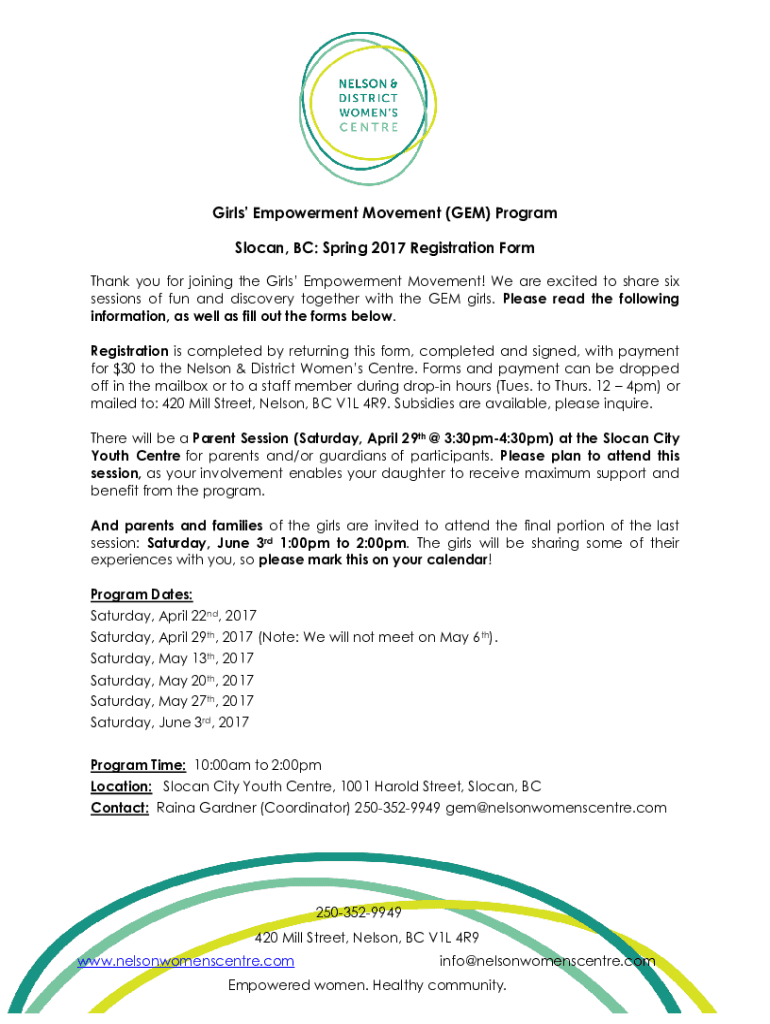 Fillable Online Girls Empowerment Movement (GEM) Program Fax Email ...