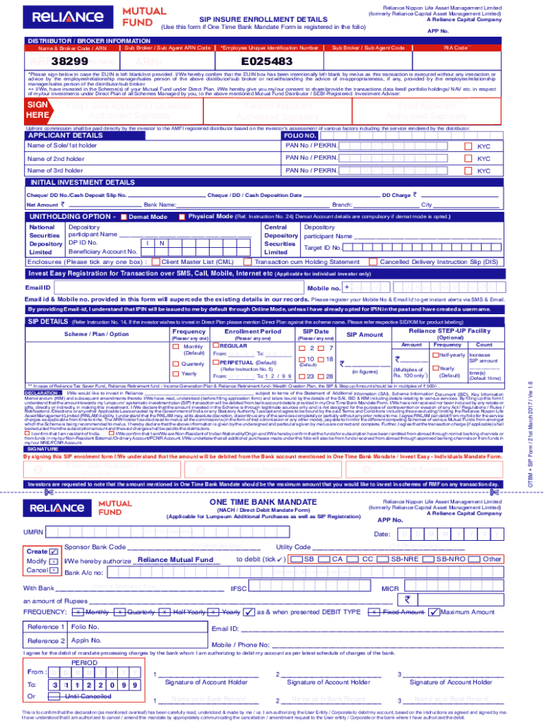 Fillable Online Sample Change of Bank Details Form for Reliance Nippon ...