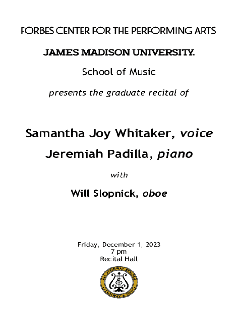 Fillable Online Samantha Joy Whitaker, voice Jeremiah Padilla, piano ...