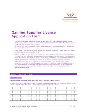 Fillable Online Gaming Supplier Licence Application Form Fax Email ...
