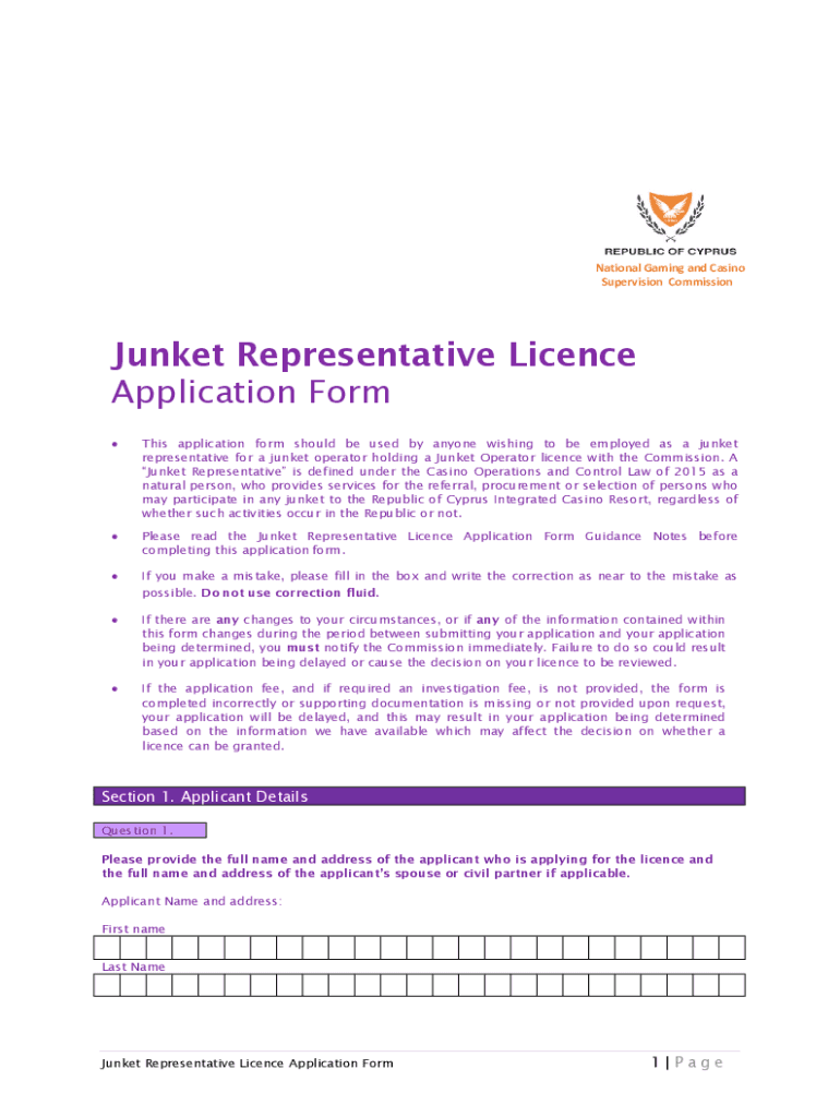 Fillable Online Junket Representative Licence Application Form Fax ...