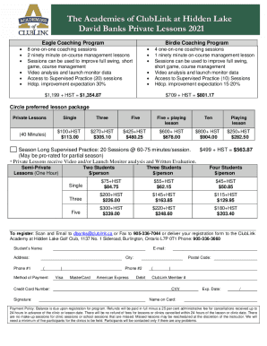 Fillable Online The Academies of ClubLink at Hidden Lake Fax Email ...