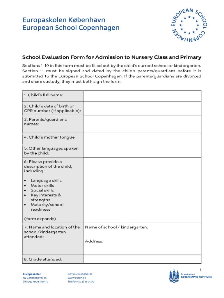 Fillable Online school-evaluation-form-for-admission-to-nursery-class ...