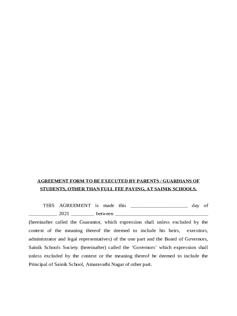 Agreement to be executed by Parents / Guardians of ... Doc Template | pdfFiller
