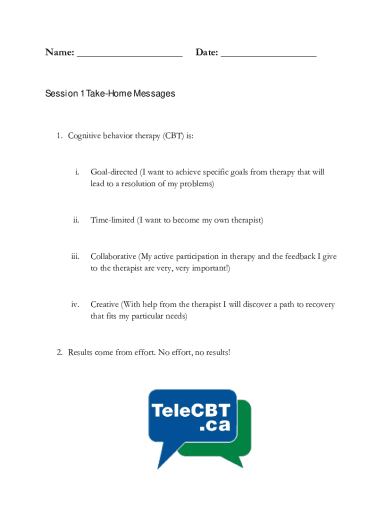 Fillable Online What is the goal of cognitive behavioral therapy (CBT)? Is it ... Fax Email ...