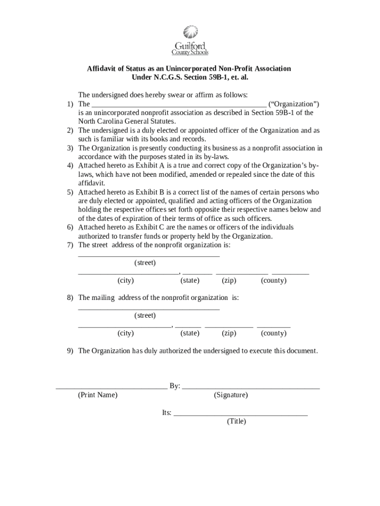 Affidavit of Status as an Unincorporated Non-Profit Doc Template ...