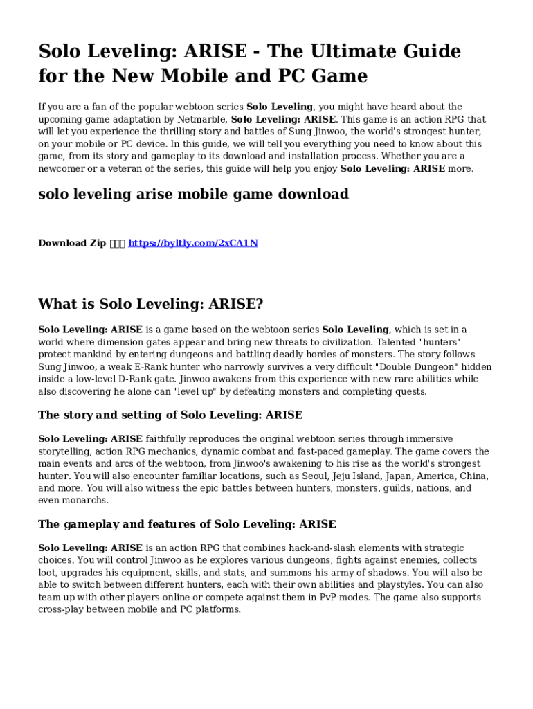 Fillable Online Solo Leveling: Arise Promises a World of Adventure and ...