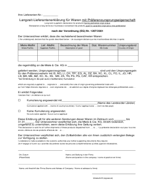 Ausfüllbar Online Long-term suppliers declaration for products having ...