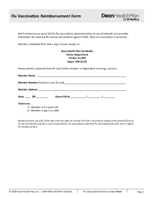 Fillable Online Dean Health Plan Flu Vaccination Reimbursement Form Fax ...