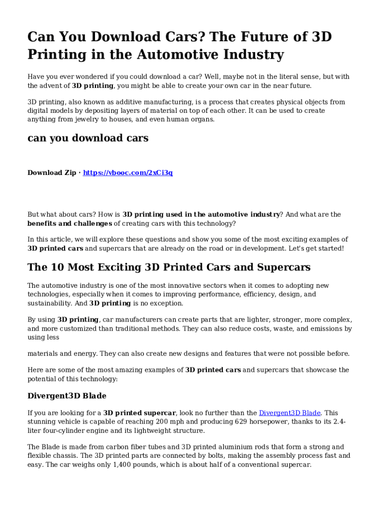 Fillable Online 3D printing: What if we could 3D print electric vehicles at home? Fax Email ...