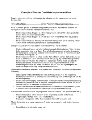 Fillable Online Example of Teacher Candidate Improvement Plan Fax Email ...