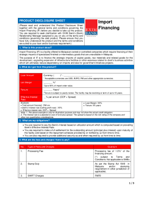 Fillable Online Import Financing - PRODUCT DISCLOSURE SHEET Fax Email ...