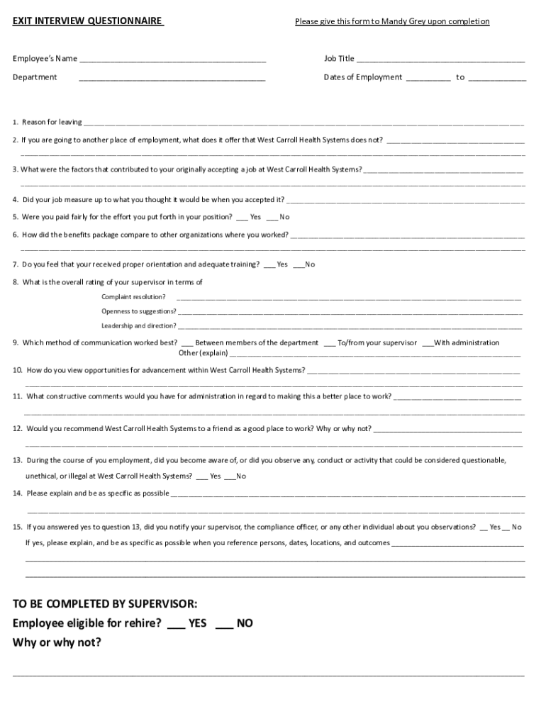 Fillable Online CONFIDENTIAL EMPLOYEE EXIT INTERVIEW Fax Email Print ... Fillable Online CONFIDENTIAL EMPLOYEE EXIT INTERVIEW Fax Email Print ...