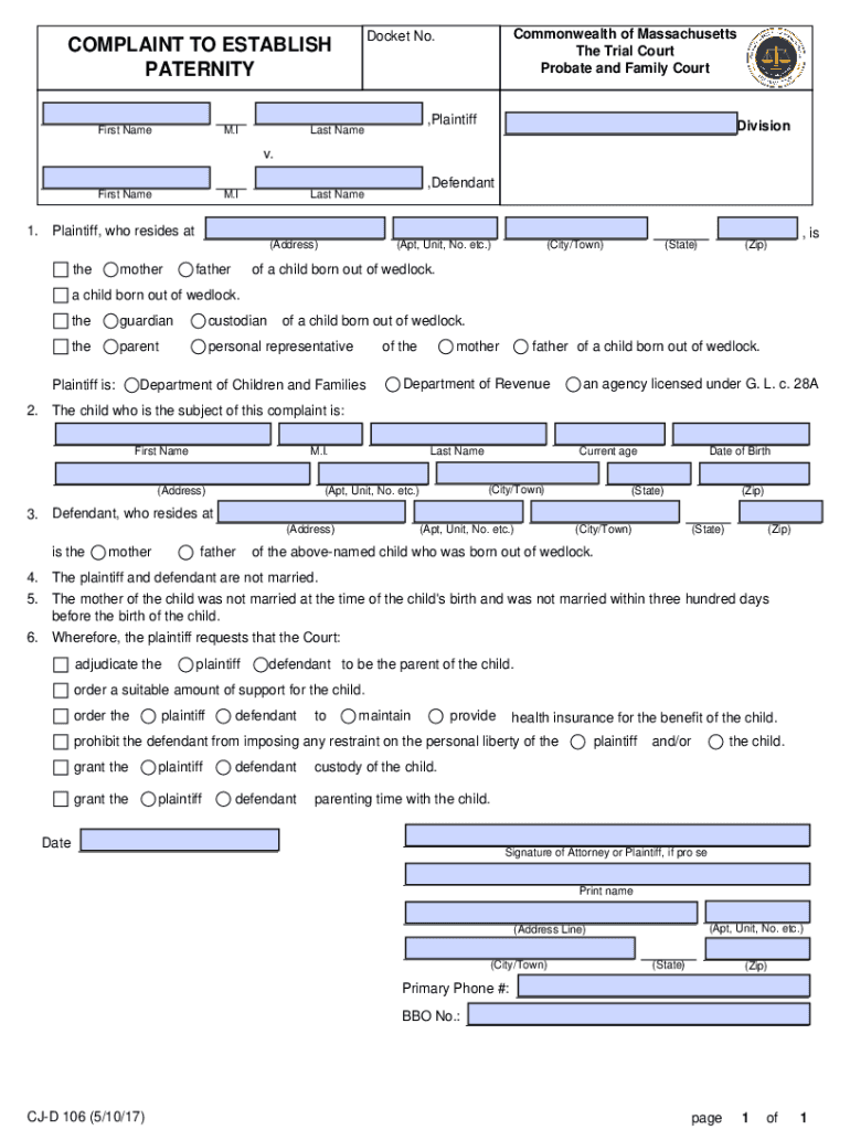 Fillable Online 209C Complaint to Establish Paternity - Sample Fax ...