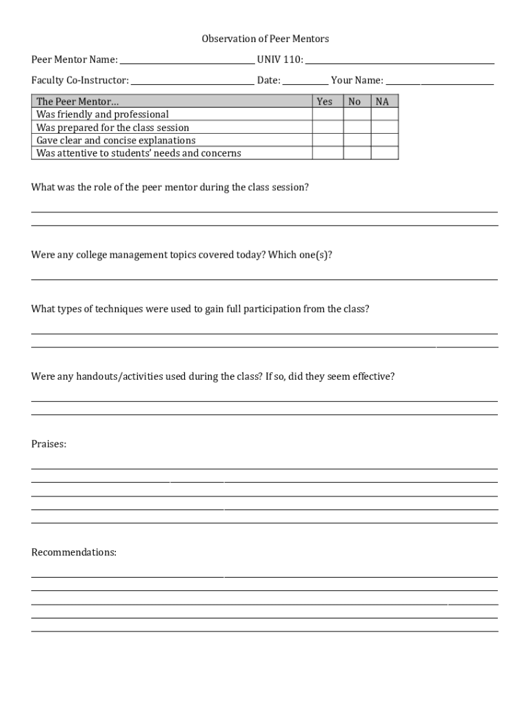 Fillable Online Using mentor and peer observation to enhance the ...