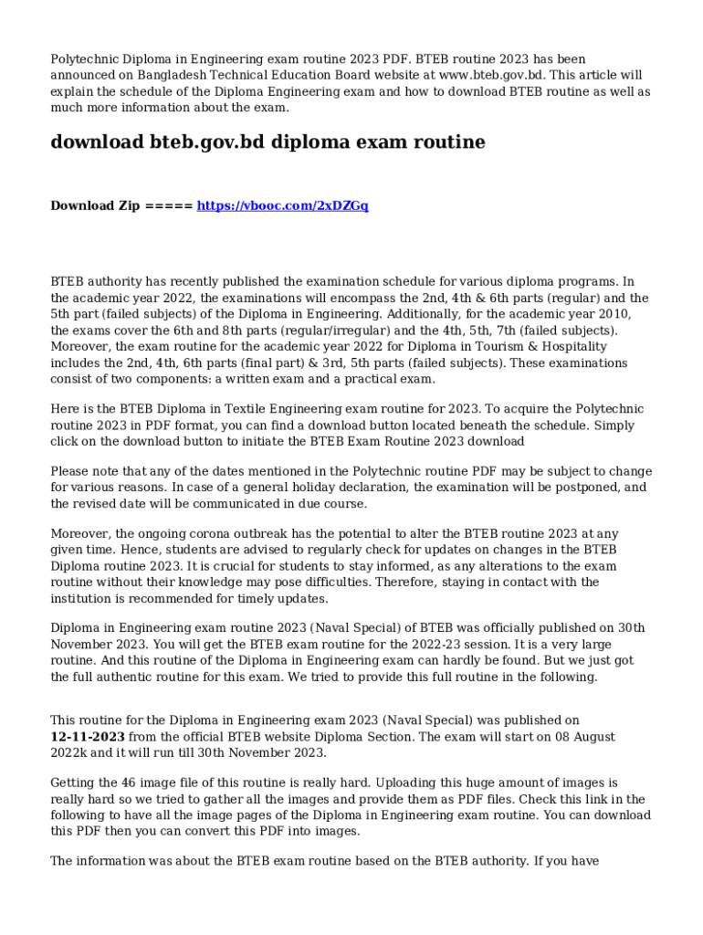 Bteb Routine - Fill Online, Printable, Fillable, Blank | pdfFiller