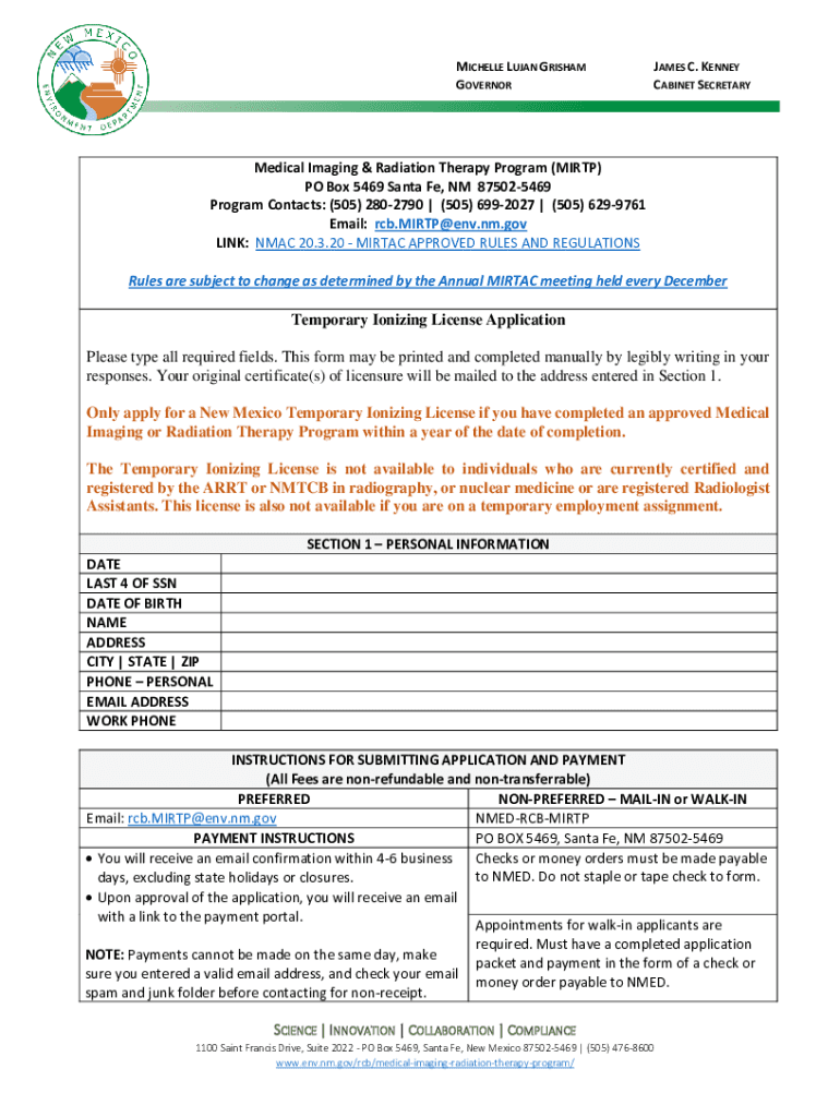 Fillable Online Temporary Ionizing License Application Please type all required ... Fax Email ...