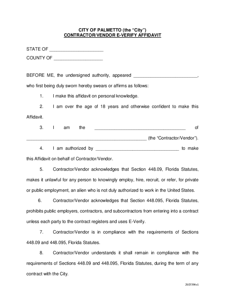 Fillable Online E-Verify Affidavit Sample Clauses Fax Email Print - pdfFiller