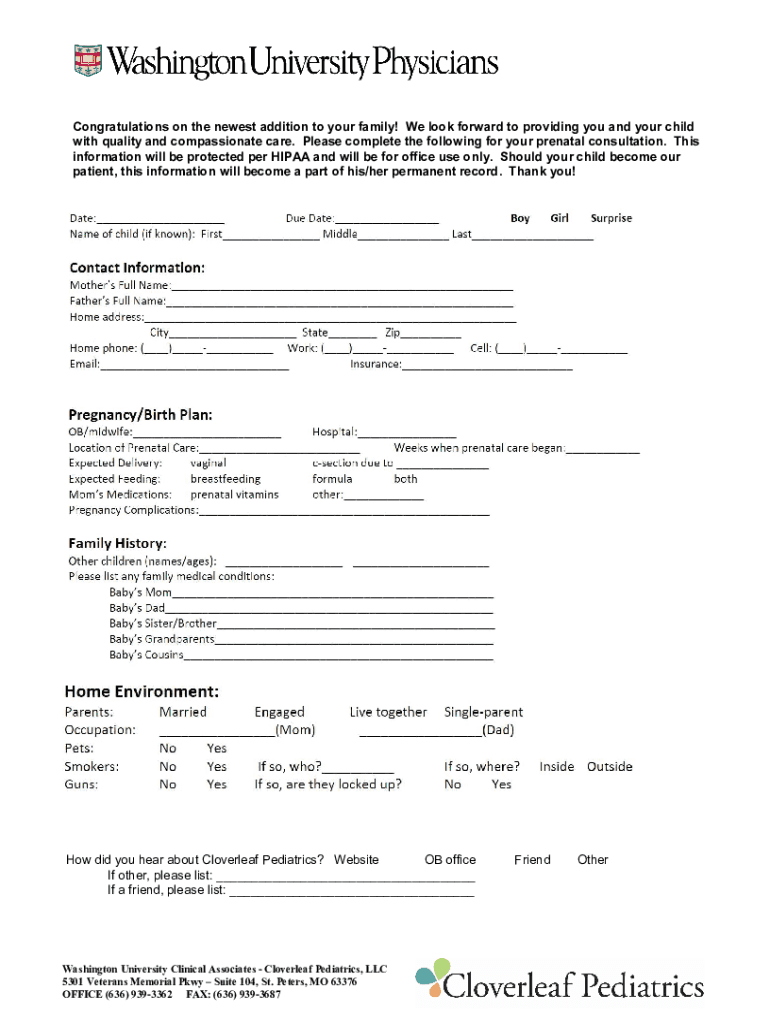 Fillable Online cloverleafpediatrics wustl Prenatal Consultation form.docx Fax Email Print ...