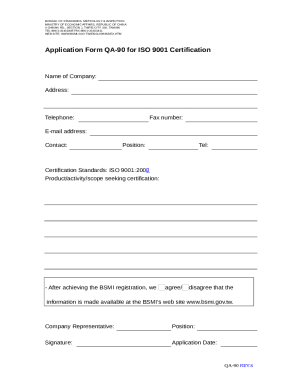 Application QA-90 for ISO 9001 Certification. Application QA-90 for ISO ...