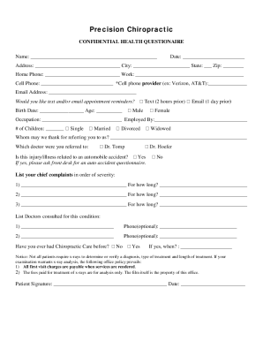 Fillable Online New Chiropractic Patient Confidential Health ...