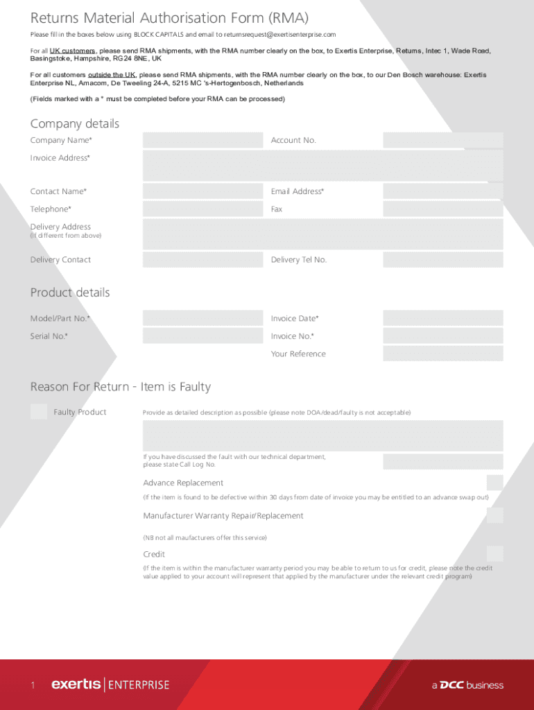 Fillable Online Return Material Authorization (RMA)AG-NAV Inc. Fax ...