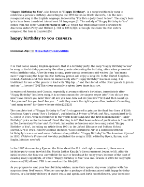 Fillable Online Happy Birthday to You written by Mildred Hill, Patty Hill Fax Email Print ...