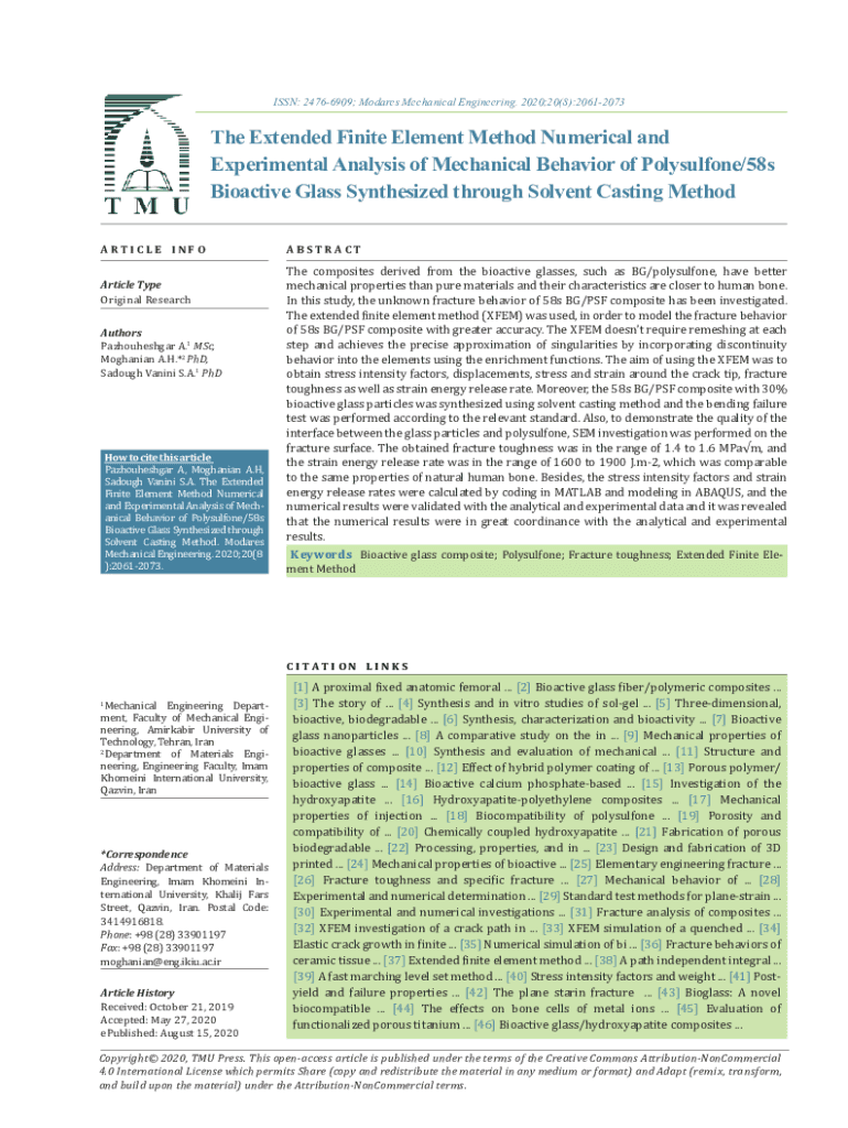 Fillable Online The Extended Finite Element Method Numerical And