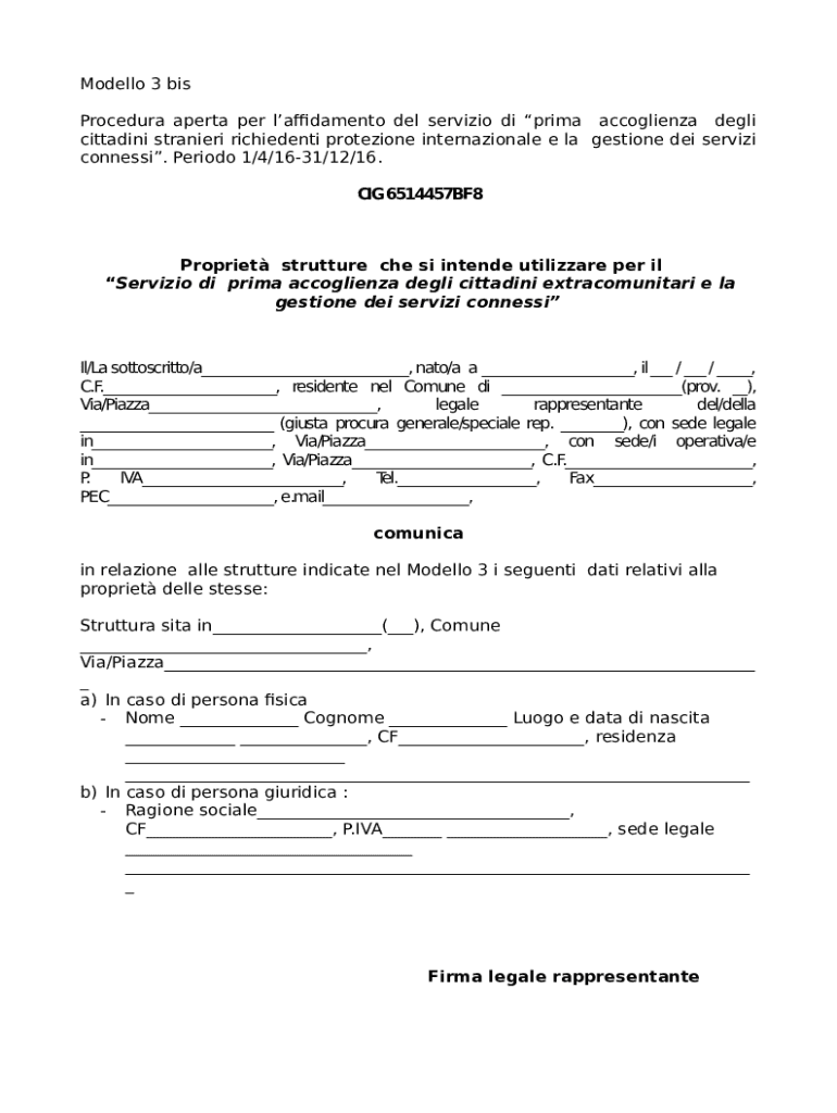 Modello 3 bis Doc Template | pdfFiller