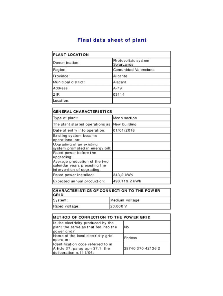 Fillable Online Final data sheet of plant - Electro Graphics Fax Email Print - pdfFiller