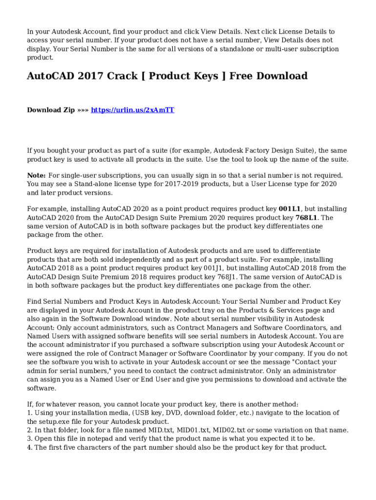 Fillable Online How to Check an AutoCAD Serial Number and Product Key ...