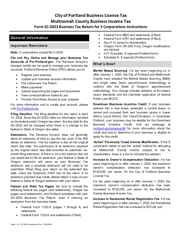 Fillable Online Form SC-2023 Business Tax Return for S Corporations ...
