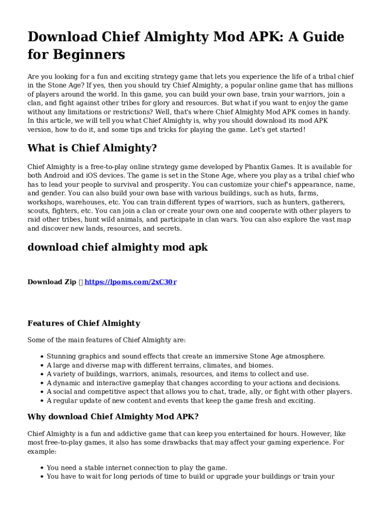 Fillable Online Chief Almighty - Strategy game in the setting of ...