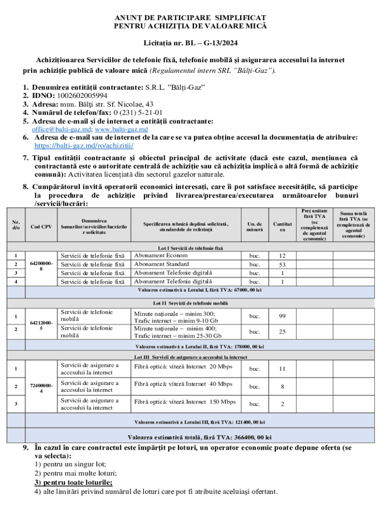 Fillable Online anun de participare simplificat Fax Email Print - pdfFiller