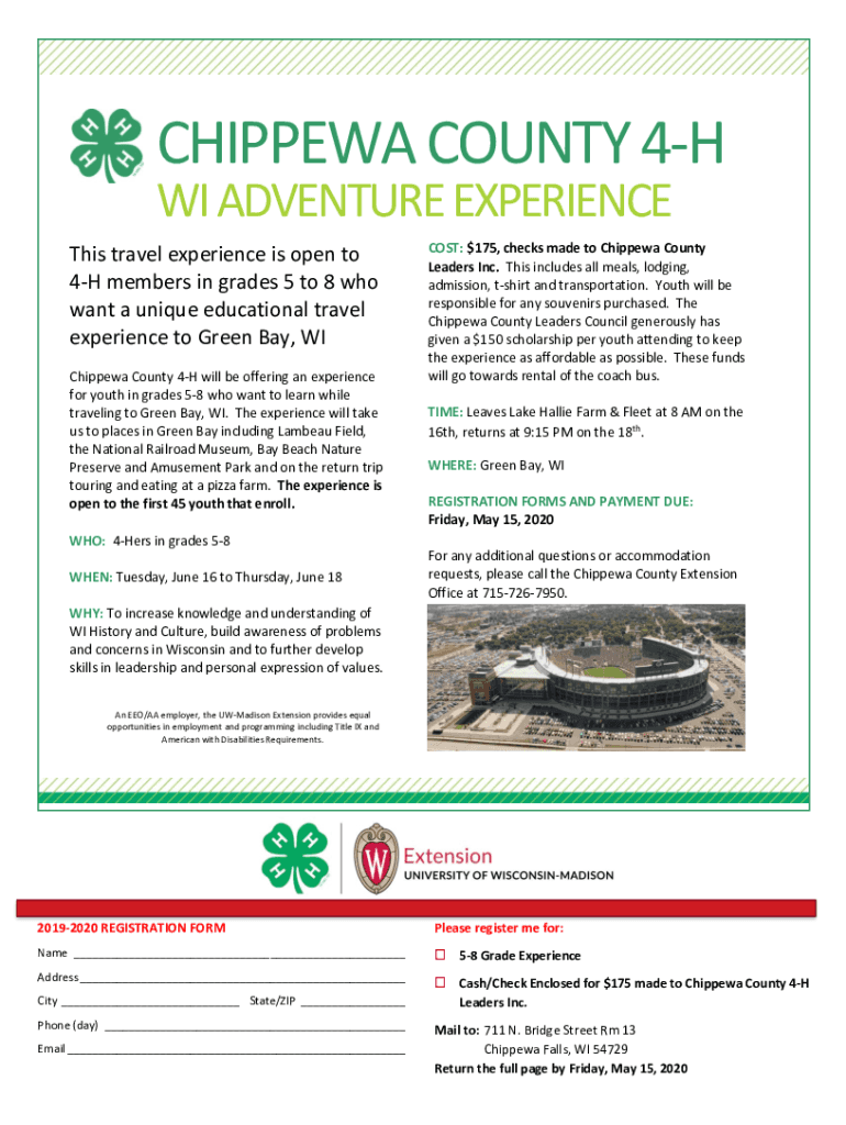 Fillable Online chippewa county 4-h - wi adventure experience Fax Email ...
