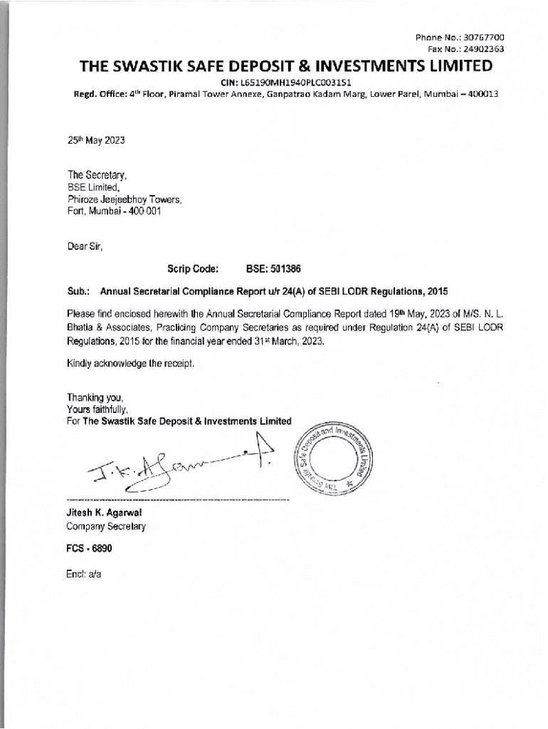 Fillable Online Annual Secretarial Compliance Report Fax Email Print ...