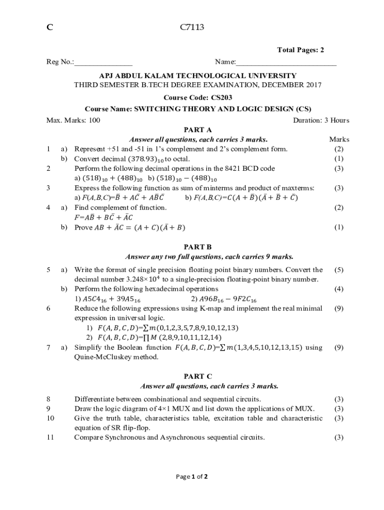 Fillable Online Switching Theory And Logic Design Lecture Fax Email Print Pdffiller