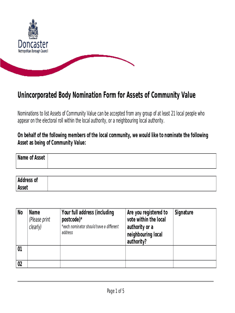 Unincorporated Group ACV nomination Doc Template | pdfFiller