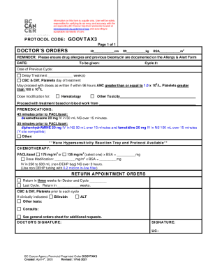 Fillable Online Fillable Online BC Cancer Protocol Summary for ...
