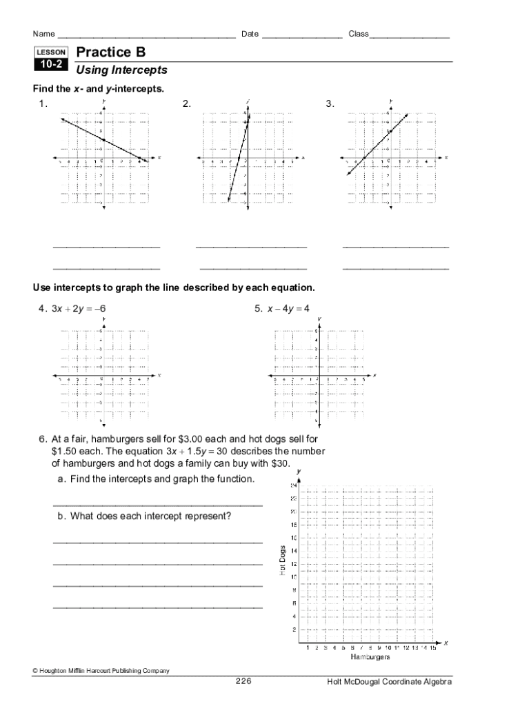 Fillable Online Use intercepts to graph the line described by each ...
