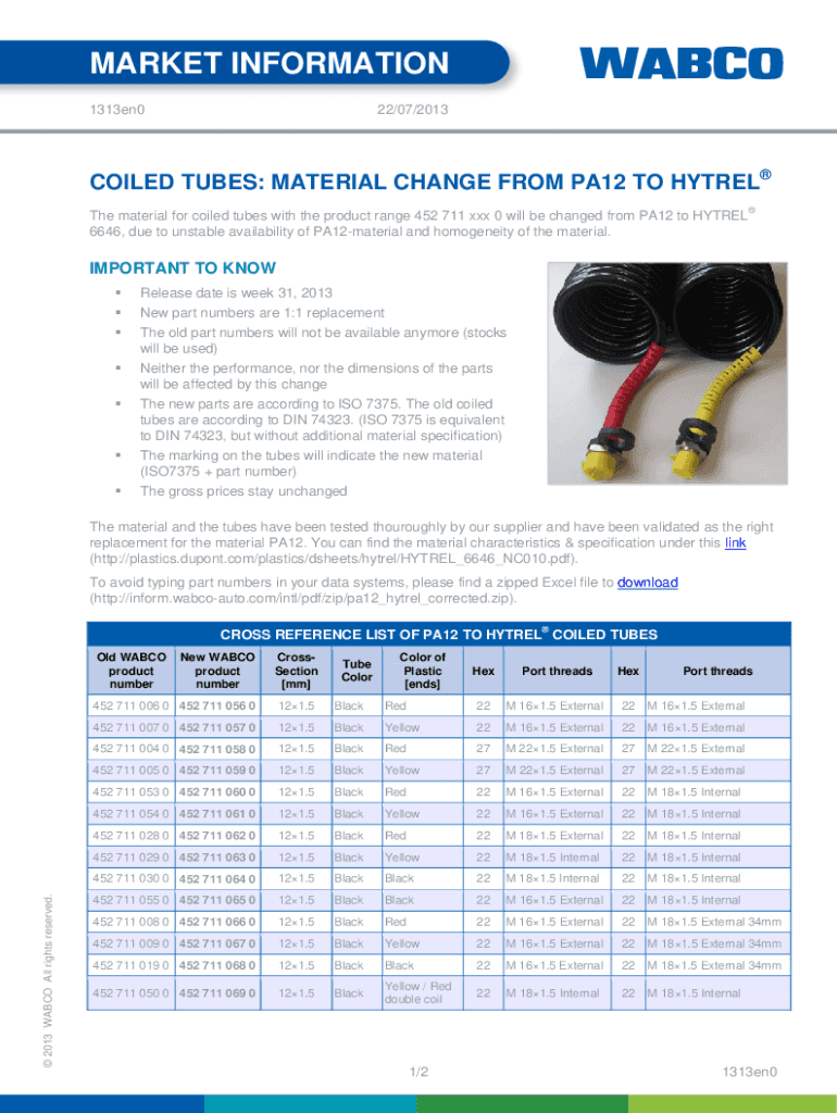 Fillable Online coiled tubes: material change from pa12 to hytrel Fax ...
