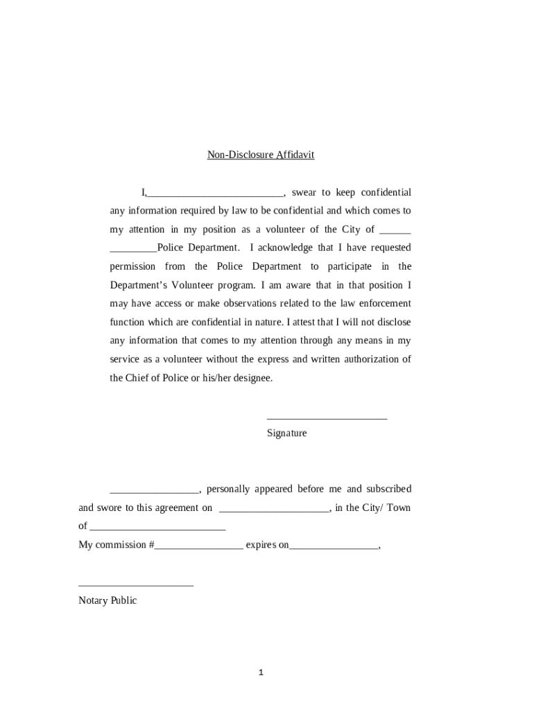 Non-Disclosure Affidavit Doc Template | pdfFiller