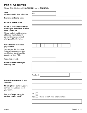 Fillable Online Bereavement Support Payment Application Form ...
