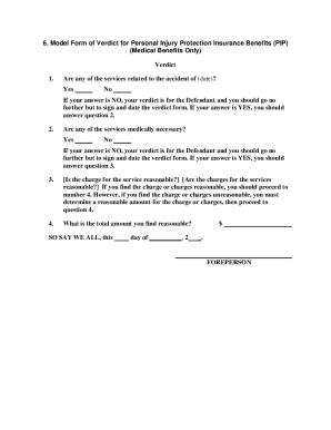 Fillable Online 6. Model form of verdict for personal injury protection ...