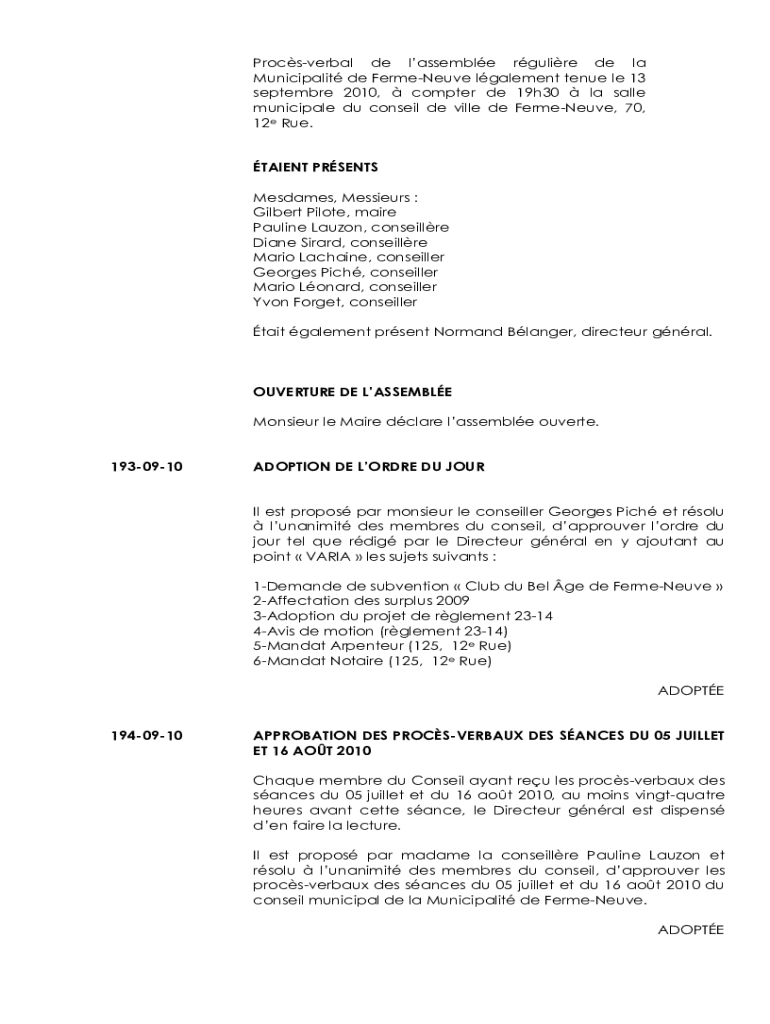 Remplissable En Ligne Procs-verbal de l'assemble rgulire de la Fax Email Imprimer - pdfFiller