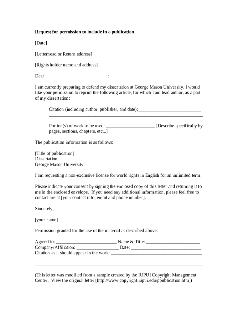 Sample Permission Letter for Dissertations - publishing gmu Doc ...