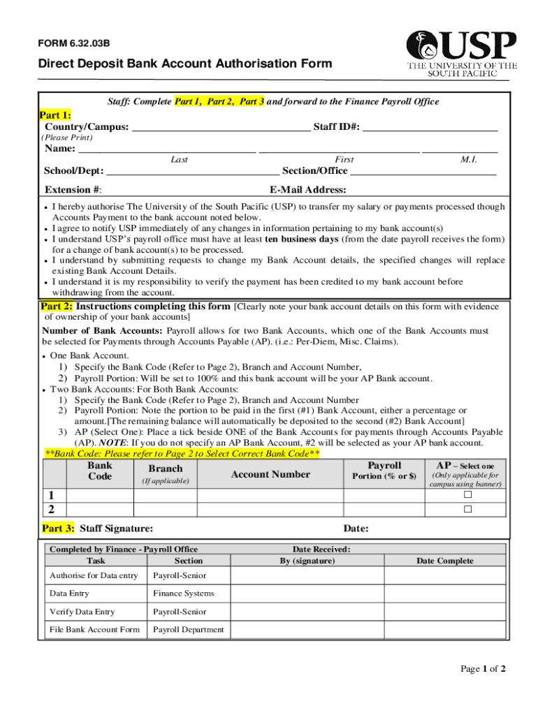 Fillable Online 1 2 Direct Deposit Bank Account Authorisation Form Fax ...