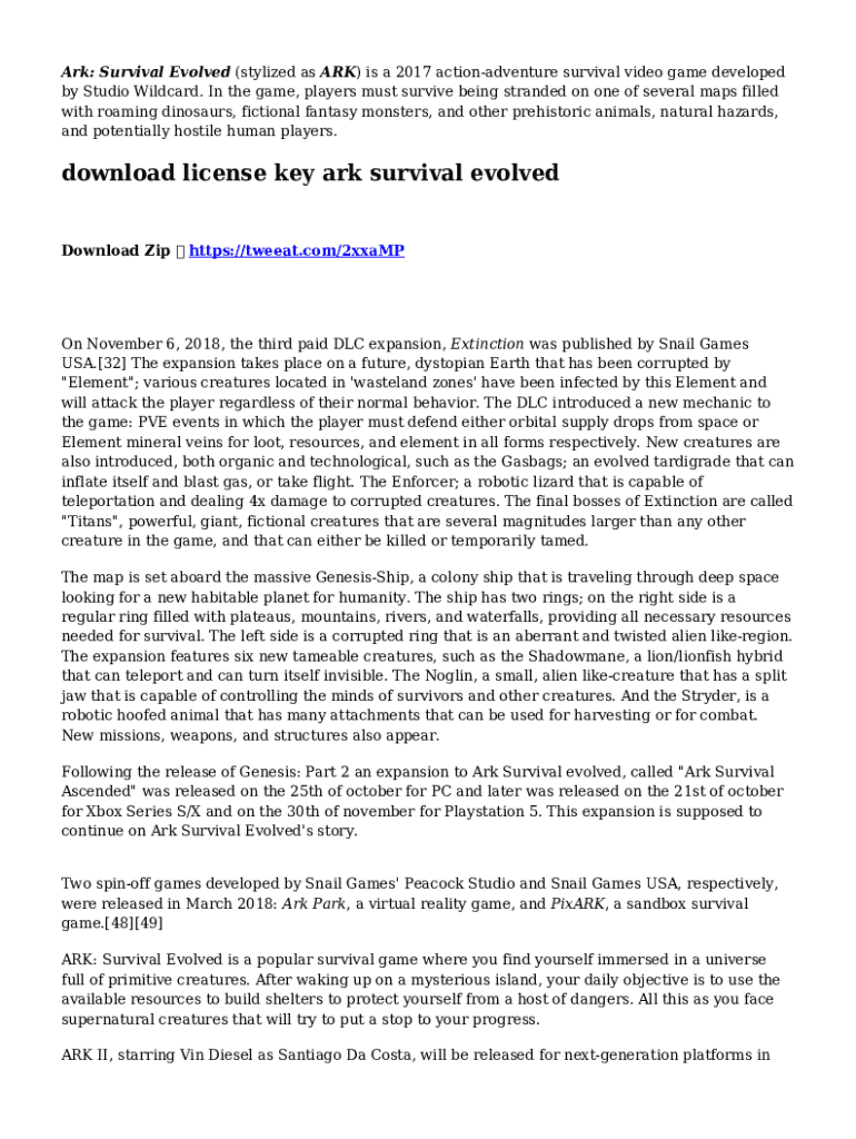 Fillable Online Download License Key Ark Survival Evolved Fax Email ...