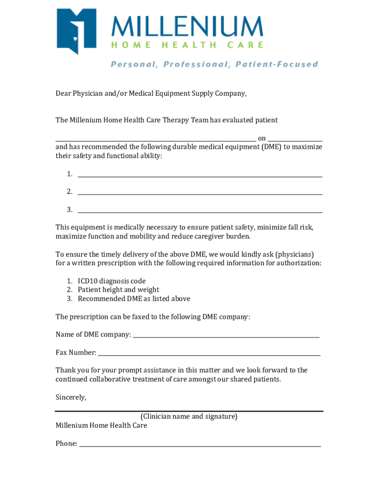 Fillable Online Millenium DME Request.docx Fax Email Print - pdfFiller
