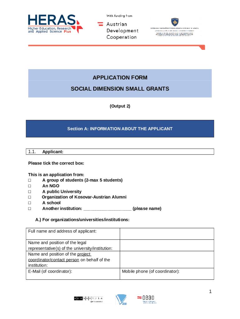 application social dimension small grants Doc Template | pdfFiller